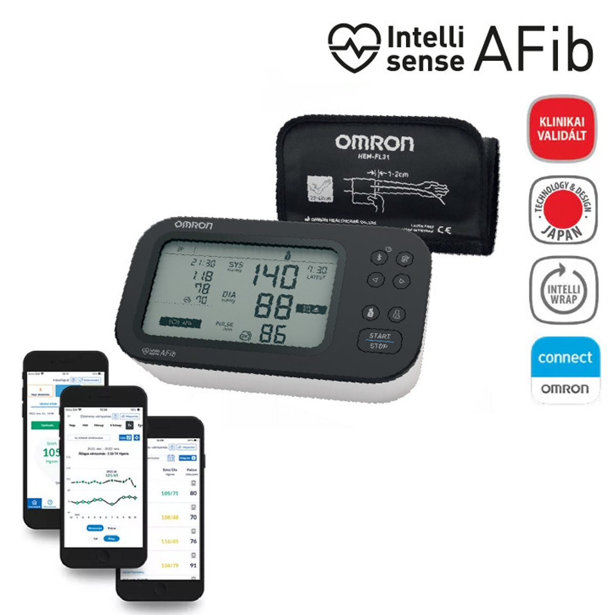 OMRON M7 Intelli IT Intellisense AFib felkaros okos-vérnyomásmérő ...